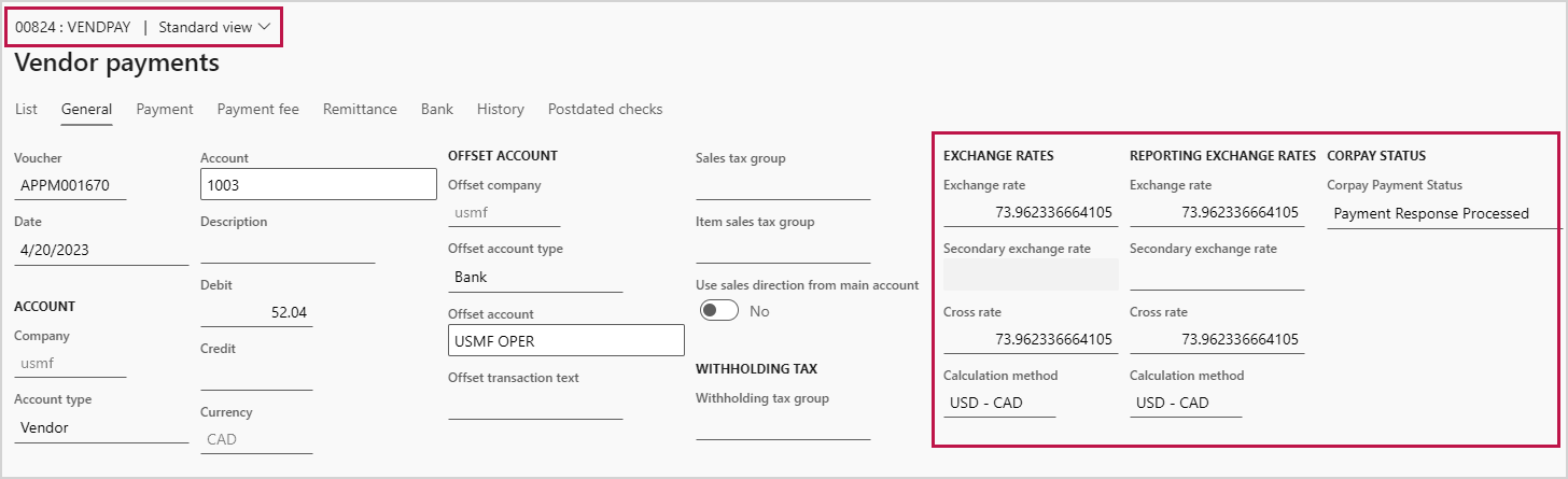 Booking payments imported from Dynamics F&O