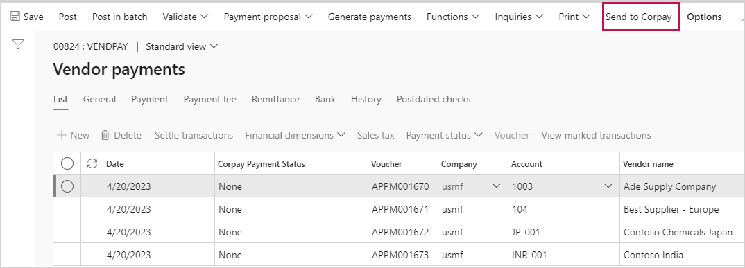 Send vendor payments from Dynamics F&O